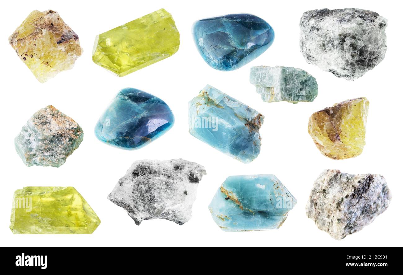 set of various apatite stones cutout on white background Stock Photo ...