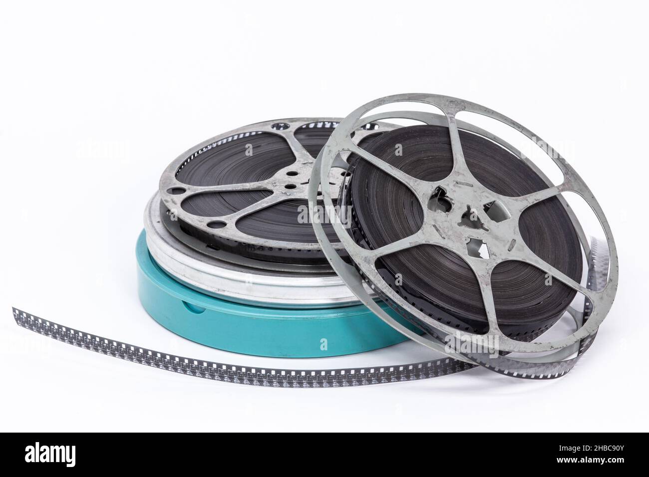 Old motion picture film reel, tape and canister Stock Photo - Alamy