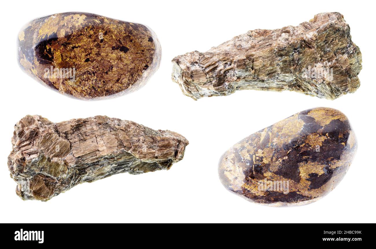 set of various Bronzite stones cutout on white background Stock Photo ...