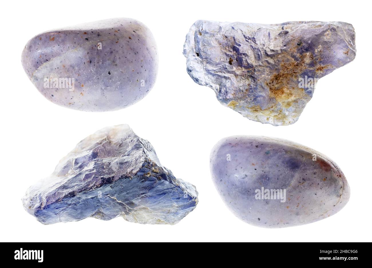 set of various cordierite (iolite) gem stones cutout on white ...