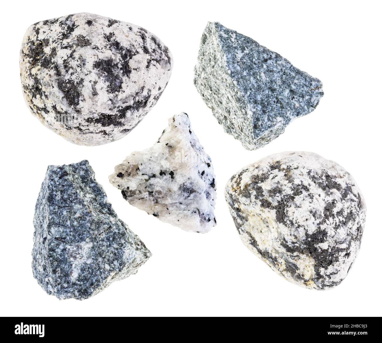 set of various Diorite stones cutout on white background Stock Photo ...