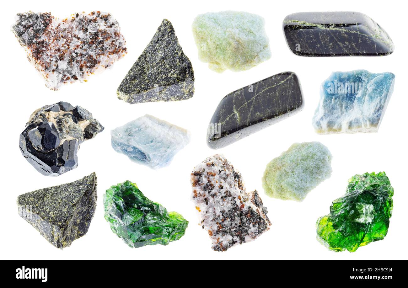 set of various diopside stones cutout on white background Stock Photo ...