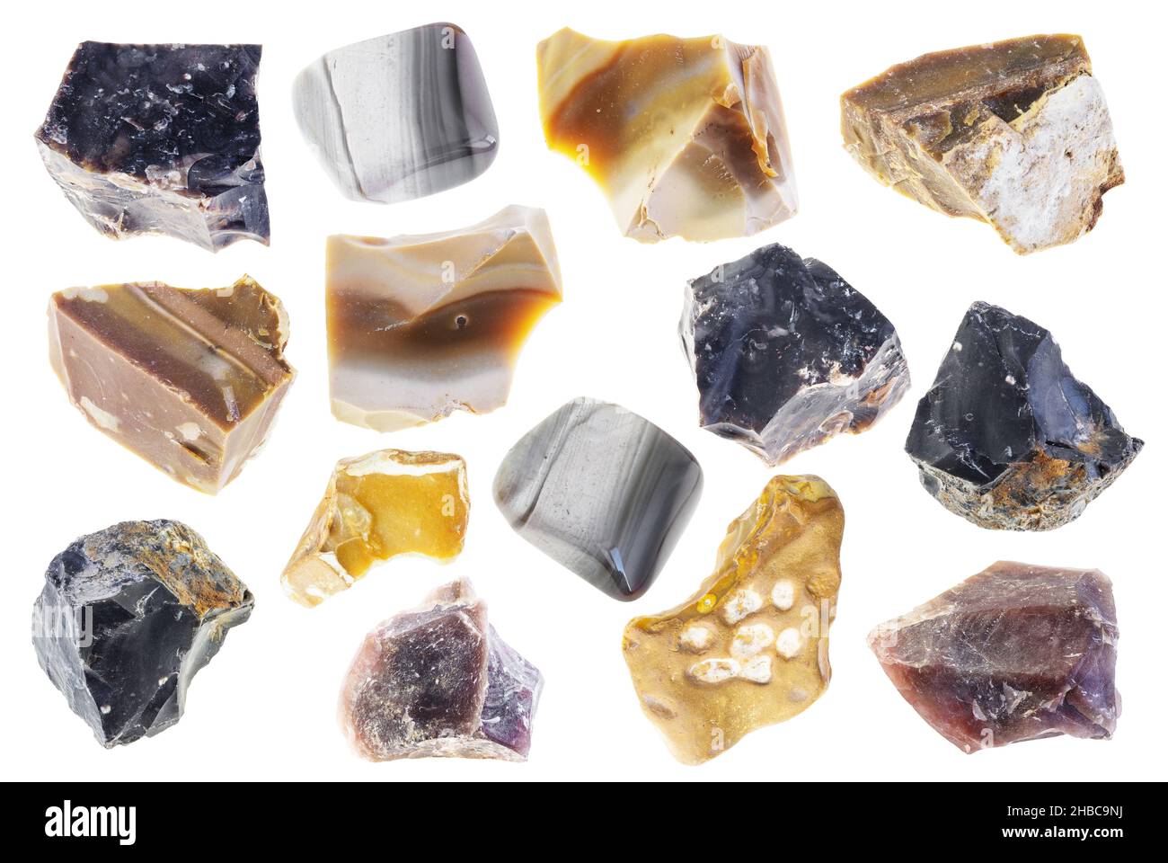 set of various Flint stones cutout on white background Stock Photo - Alamy