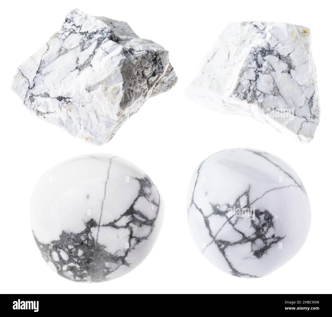 set of various howlite stones cutout on white background Stock Photo ...