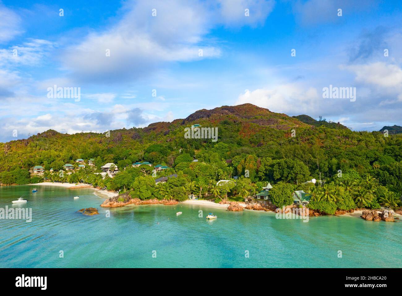 Famous Anse Volbert (Cote d'Or) beach on the Praslin island, Seychelles ...