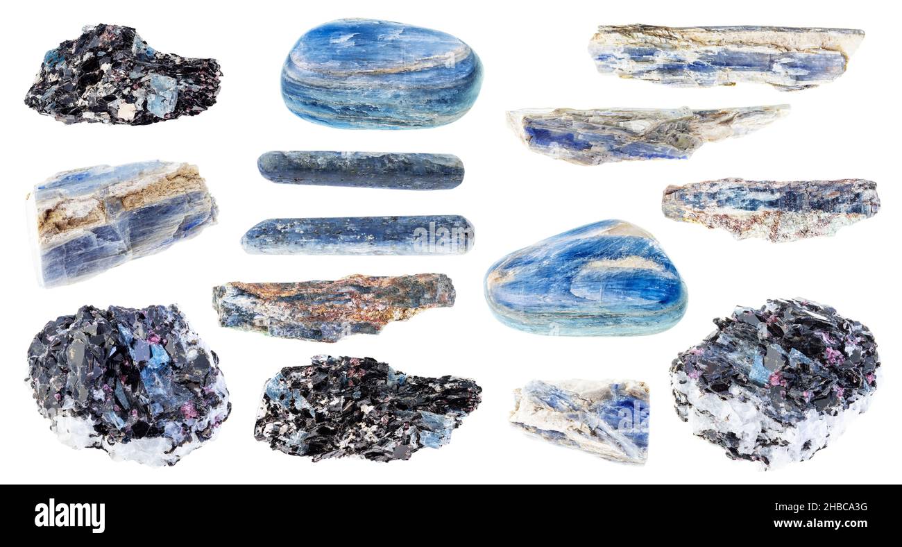 set of various Kyanite stones cutout on white backgroundund Stock Photo ...