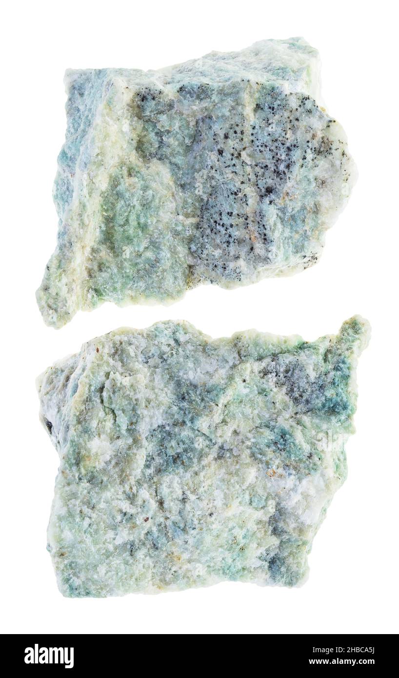 set of listvanite (listvenite, listwanite) stones cutout on white ...