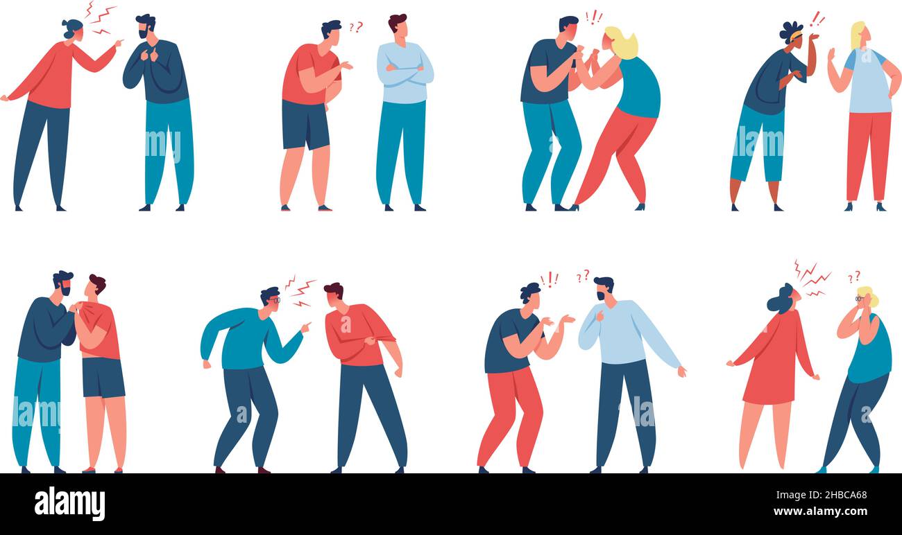 Angry people arguing, characters shouting at each other. Couple ...