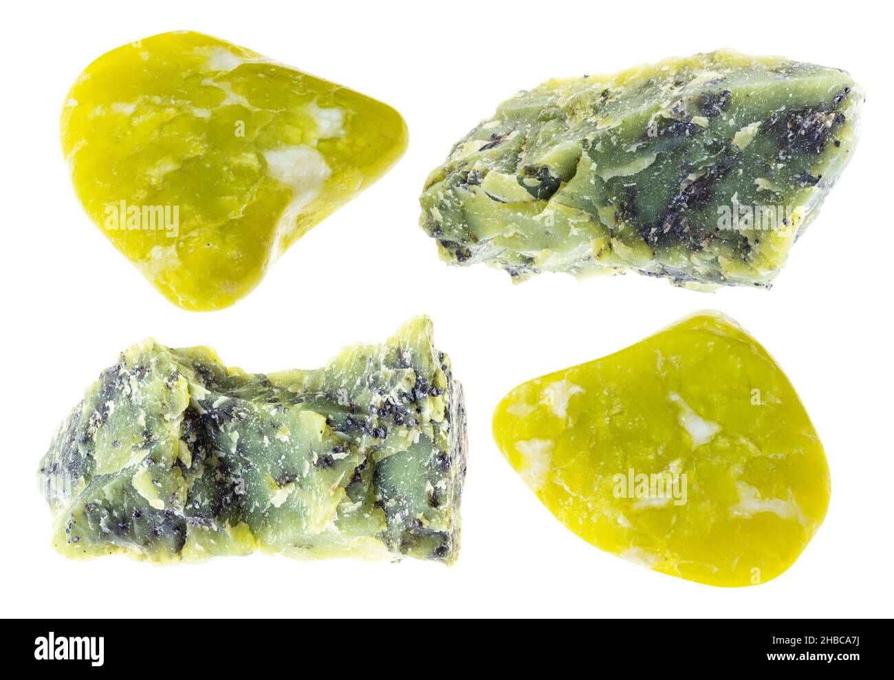 set of various Lizardite stones cutout on white background Stock Photo ...