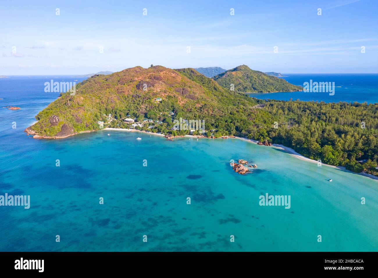 Famous Anse Volbert (Cote d'Or) beach on the Praslin island, Seychelles ...