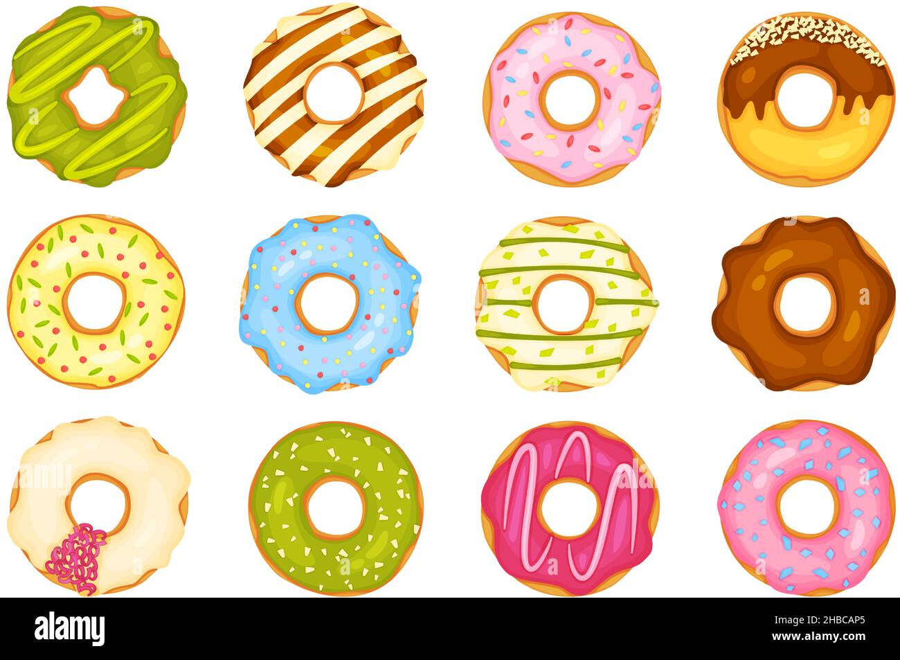 Cartoon donuts with different toppings, delicious sweet desserts. Top ...