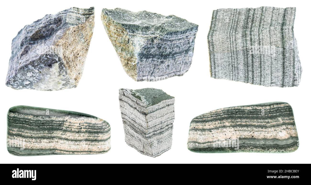 set of various skarn stones cutout on white background Stock Photo - Alamy