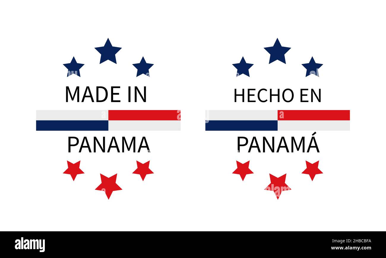 Made in Panama labels in English and in Spanish languages. Quality mark ...