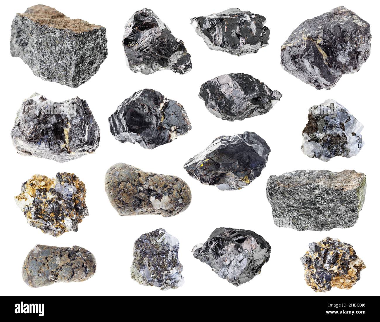 set of various sphalerite stones cutout on white background Stock Photo ...