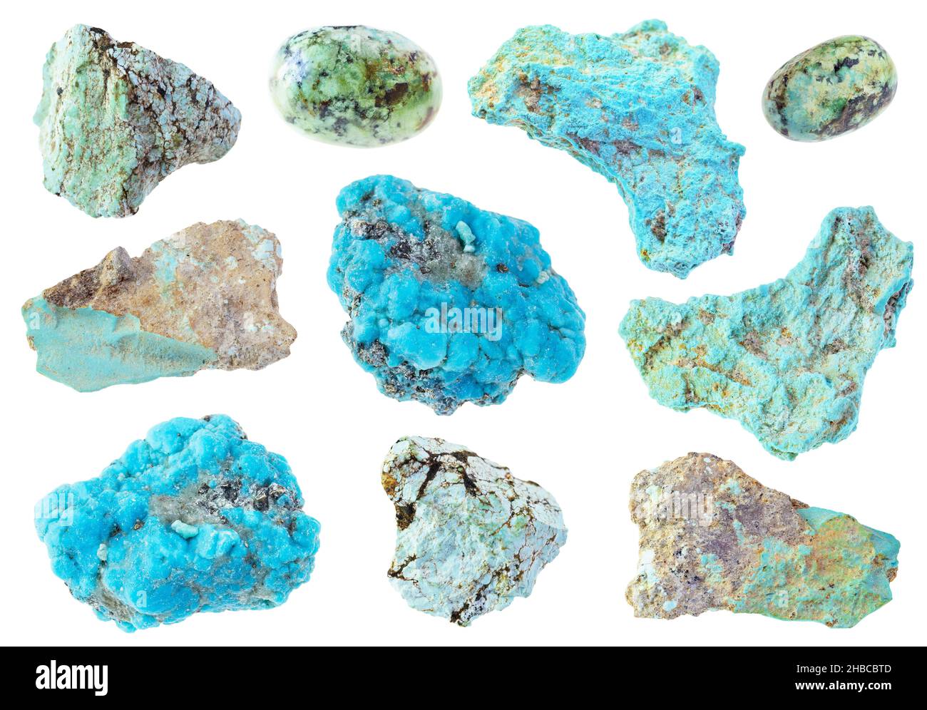 set of various turquoise stones cutout on white background Stock Photo ...