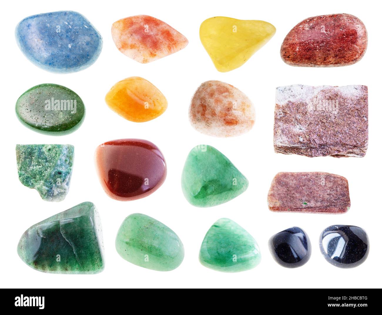 set of various aventurine gemstones cutout on white background Stock ...