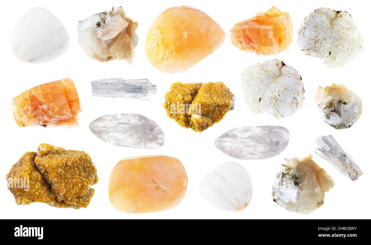 set of various zeolite stones cutout on white background Stock Photo ...