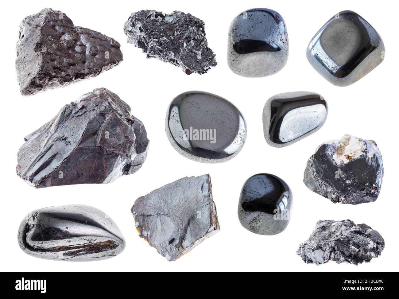 set of various haematite stones cutout on white background Stock Photo ...