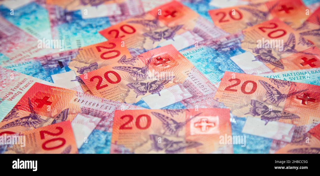 Collection of the new swiss banknotes (issued in 2017-2020 Stock Photo ...