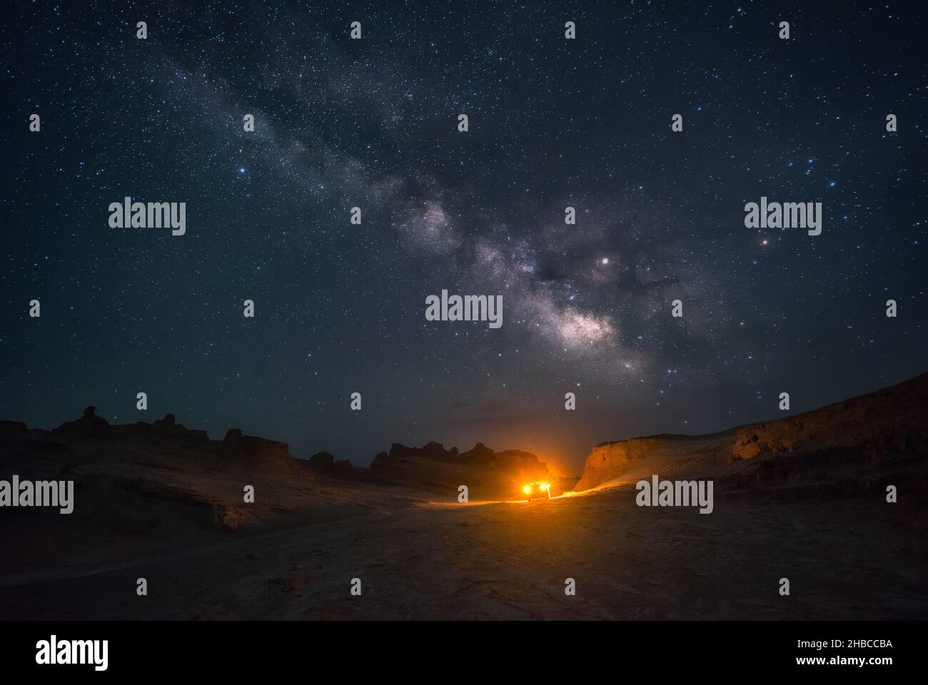 Scenic view of the car under the starry night sky Stock Photo - Alamy