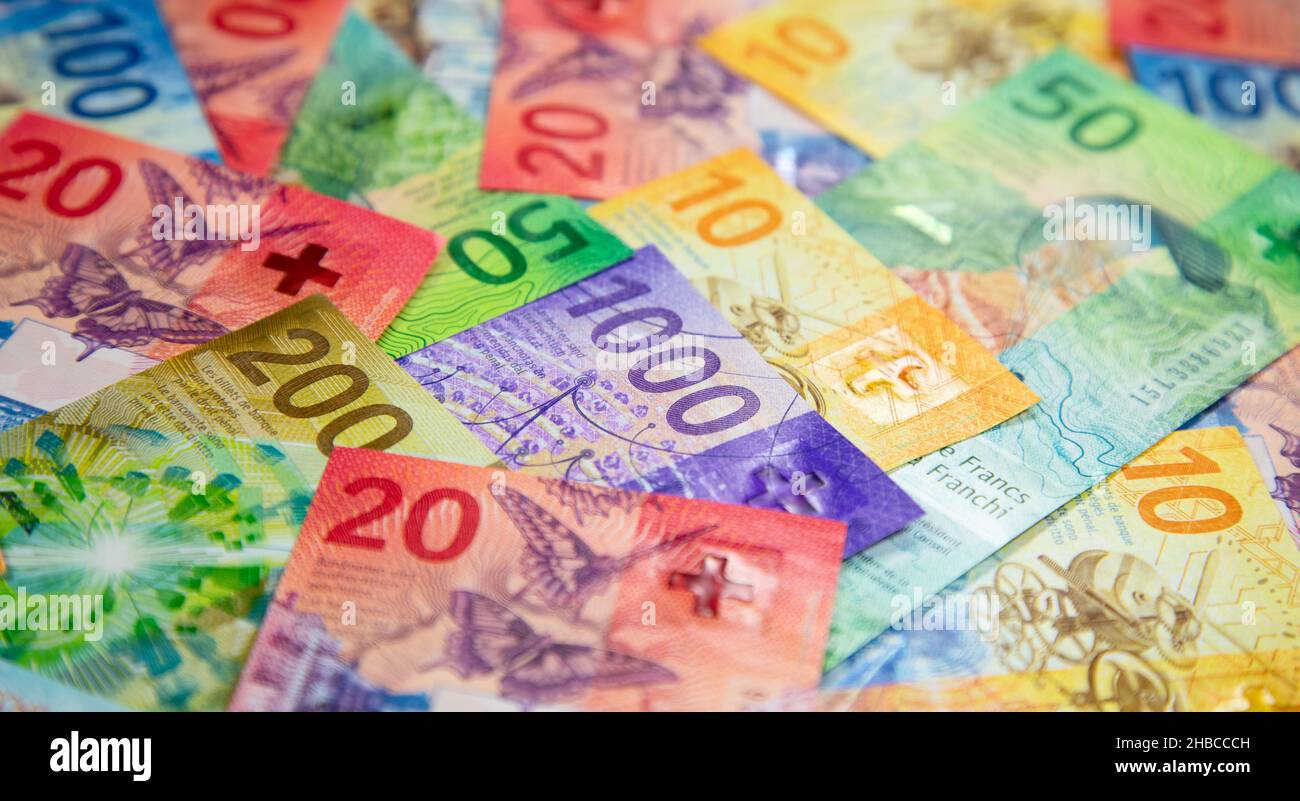 Collection of the new swiss banknotes (issued in 2017-2019 Stock Photo ...