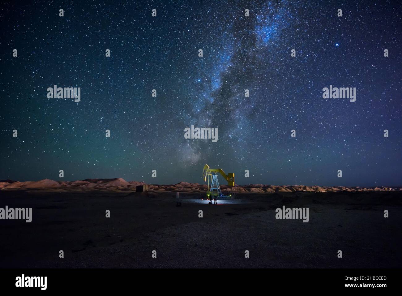 View of equipment for construction works under the starry night sky ...