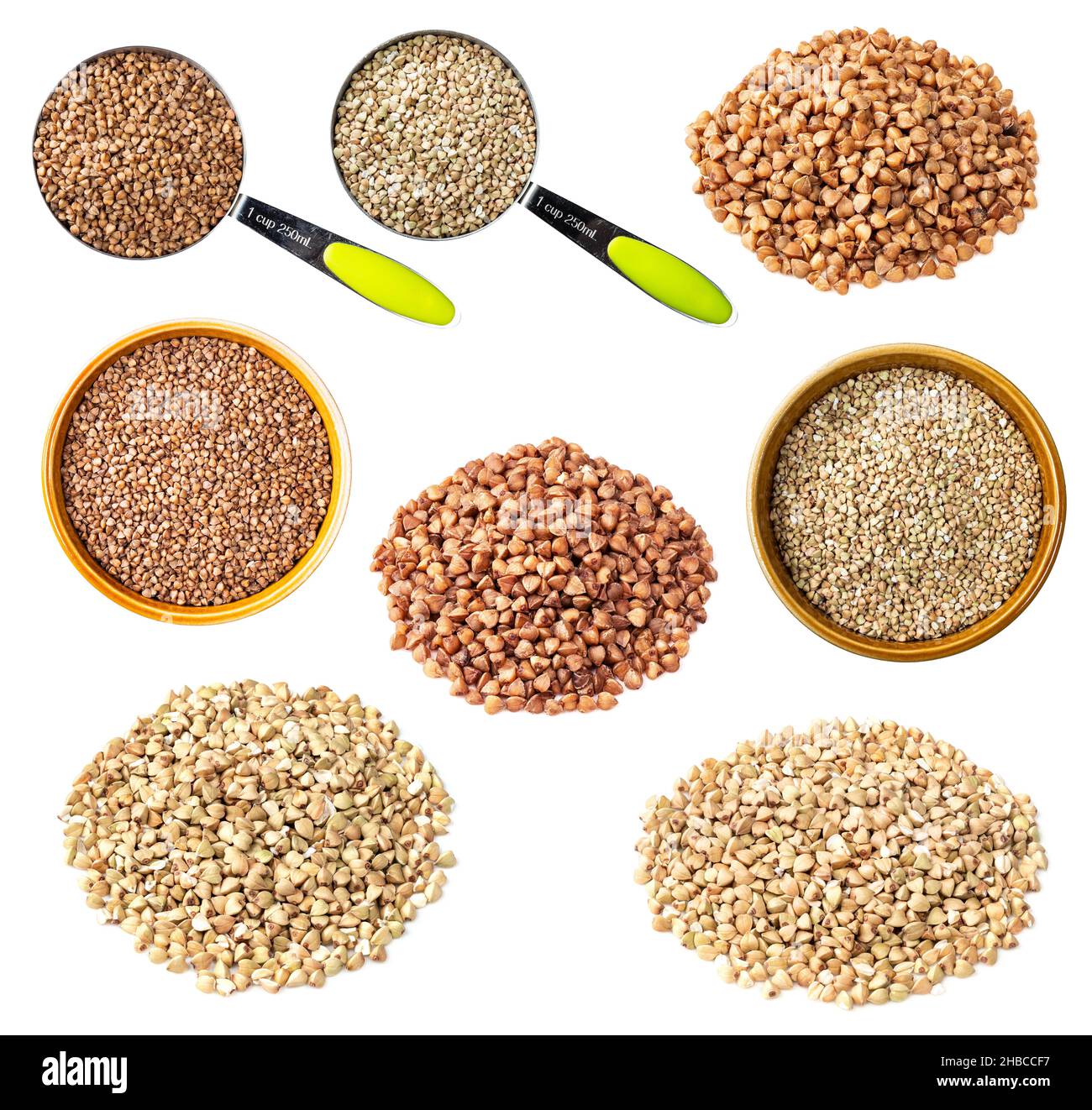 set of various buckwheat grains cutout on white background Stock Photo ...