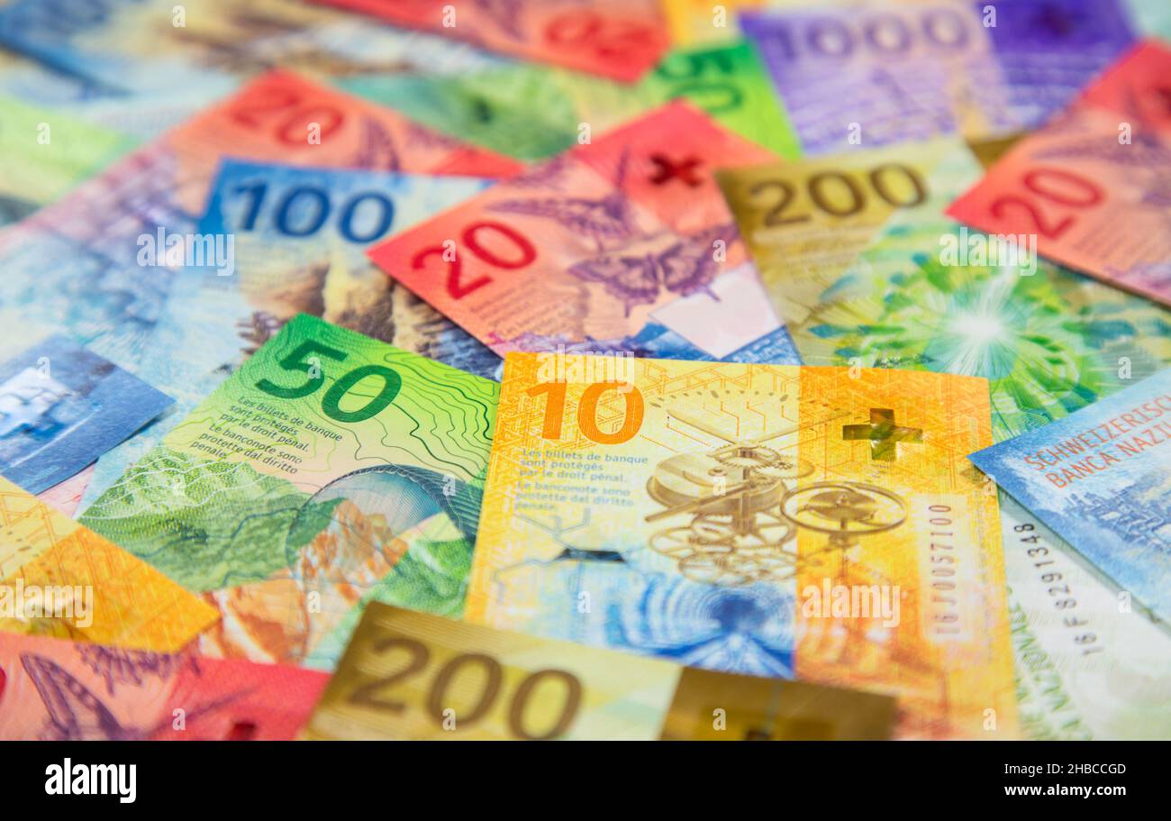 Collection of the new swiss banknotes (issued in 2017-2020 Stock Photo ...