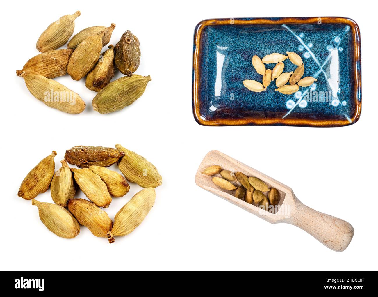 set of various Cardamom pods cutout on white background Stock Photo - Alamy