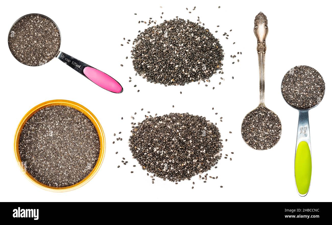 set of chia seeds cutout on white background Stock Photo - Alamy