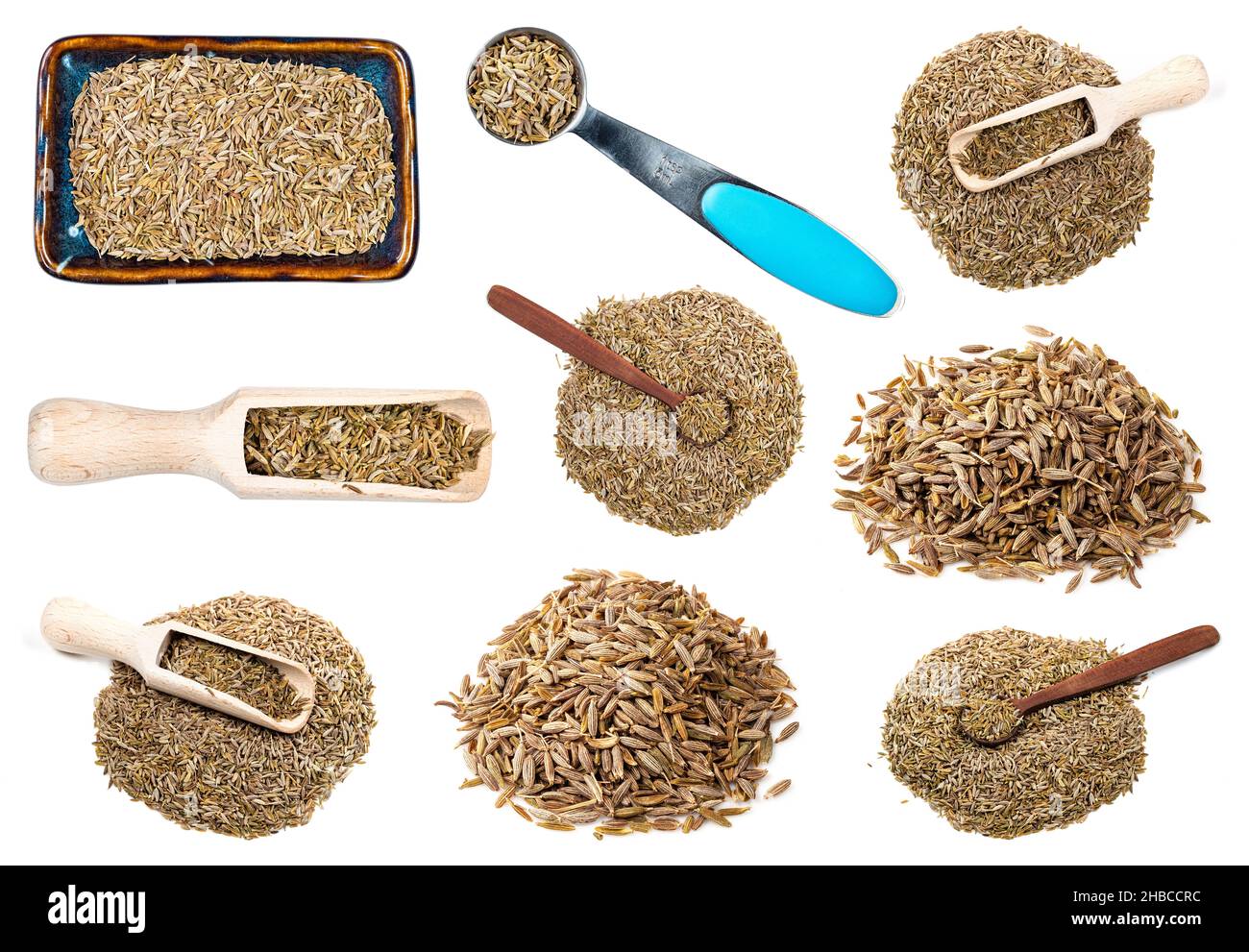 set of various cumin seeds cutout on white background Stock Photo - Alamy