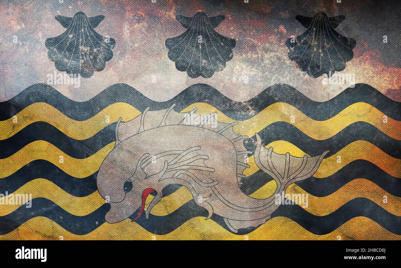 Top view of Poole town , UK retro flag with grunge texture. united ...