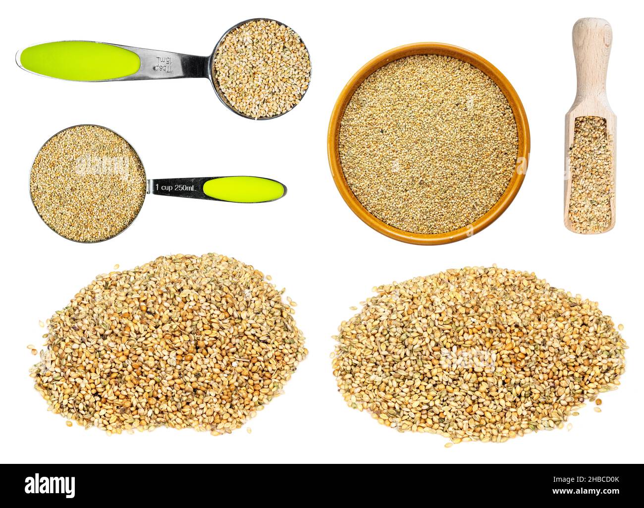 collage from unhulled foxtail millet seeds cutout on white background ...