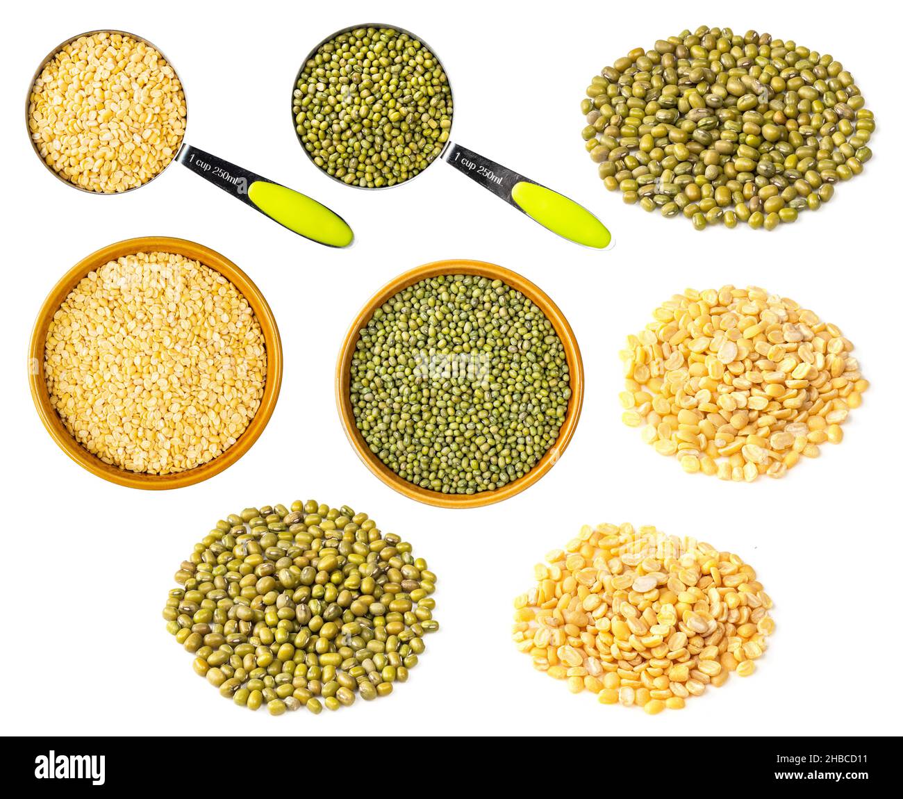 set of various green mung beans cutout on white background Stock Photo ...