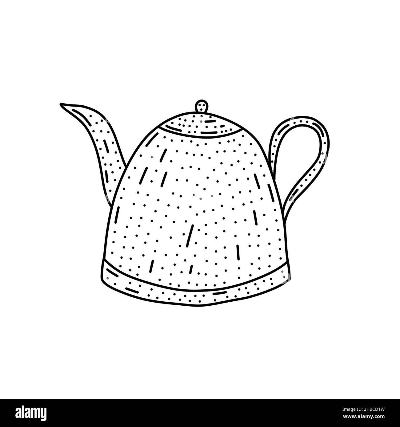 Hand drawn kettle in doodle style. Isolated in white vector ...