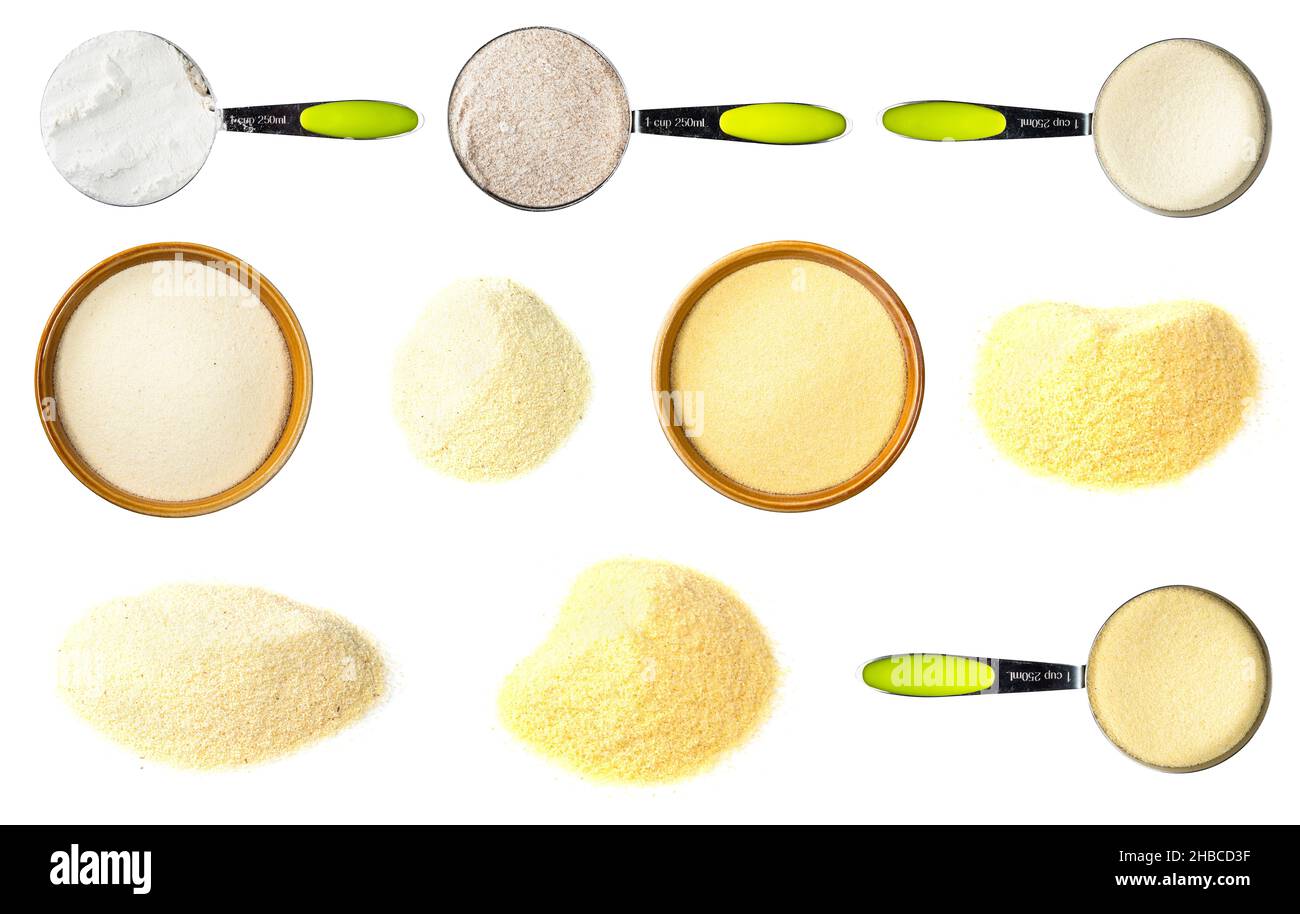set of various powdered wheat cutout on white background Stock Photo ...