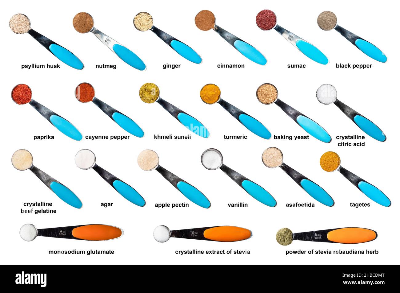 set of measuring teaspoons with various cooking ingredients cutout on ...