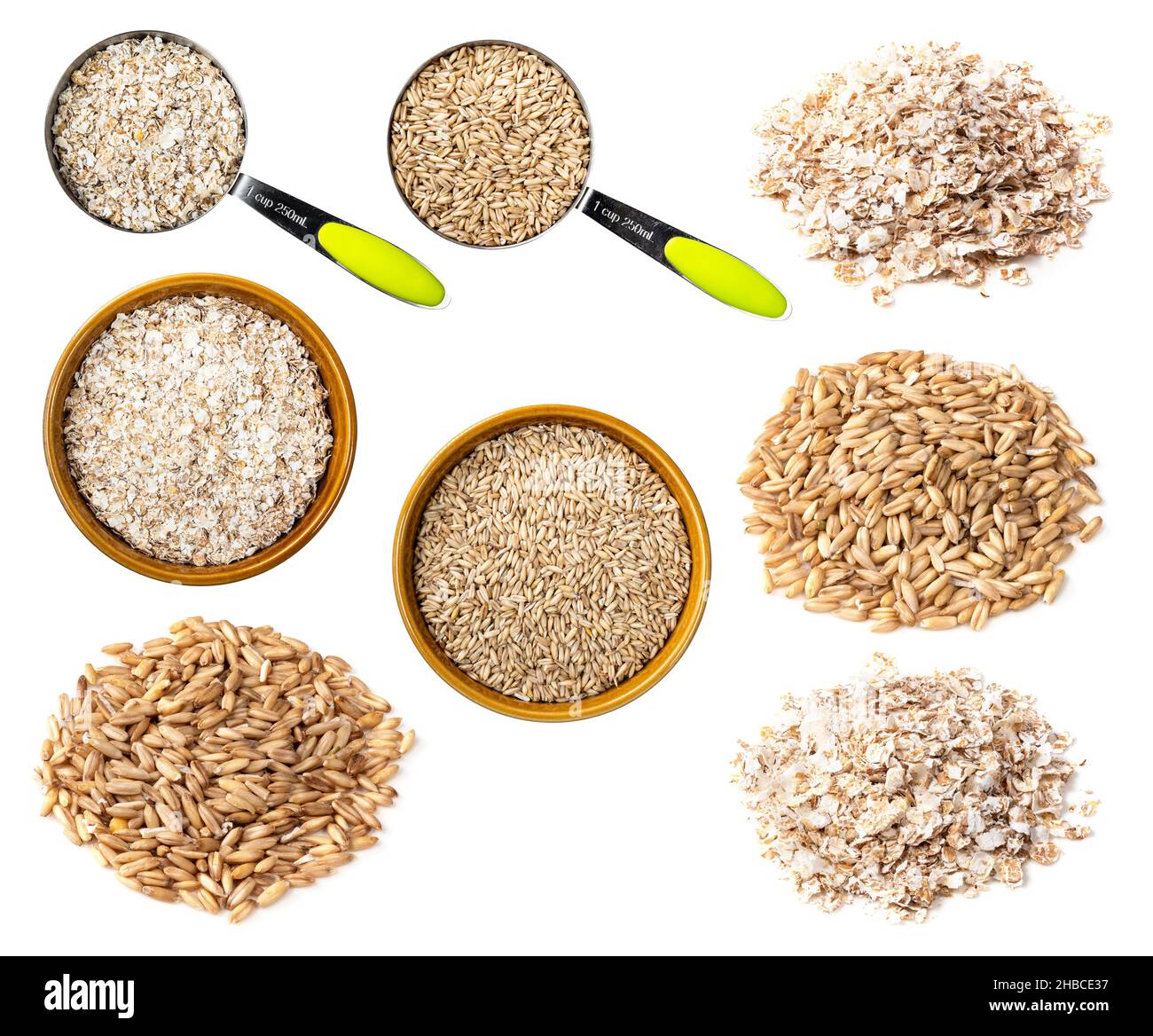 set of various oat grains cutout on white background Stock Photo - Alamy