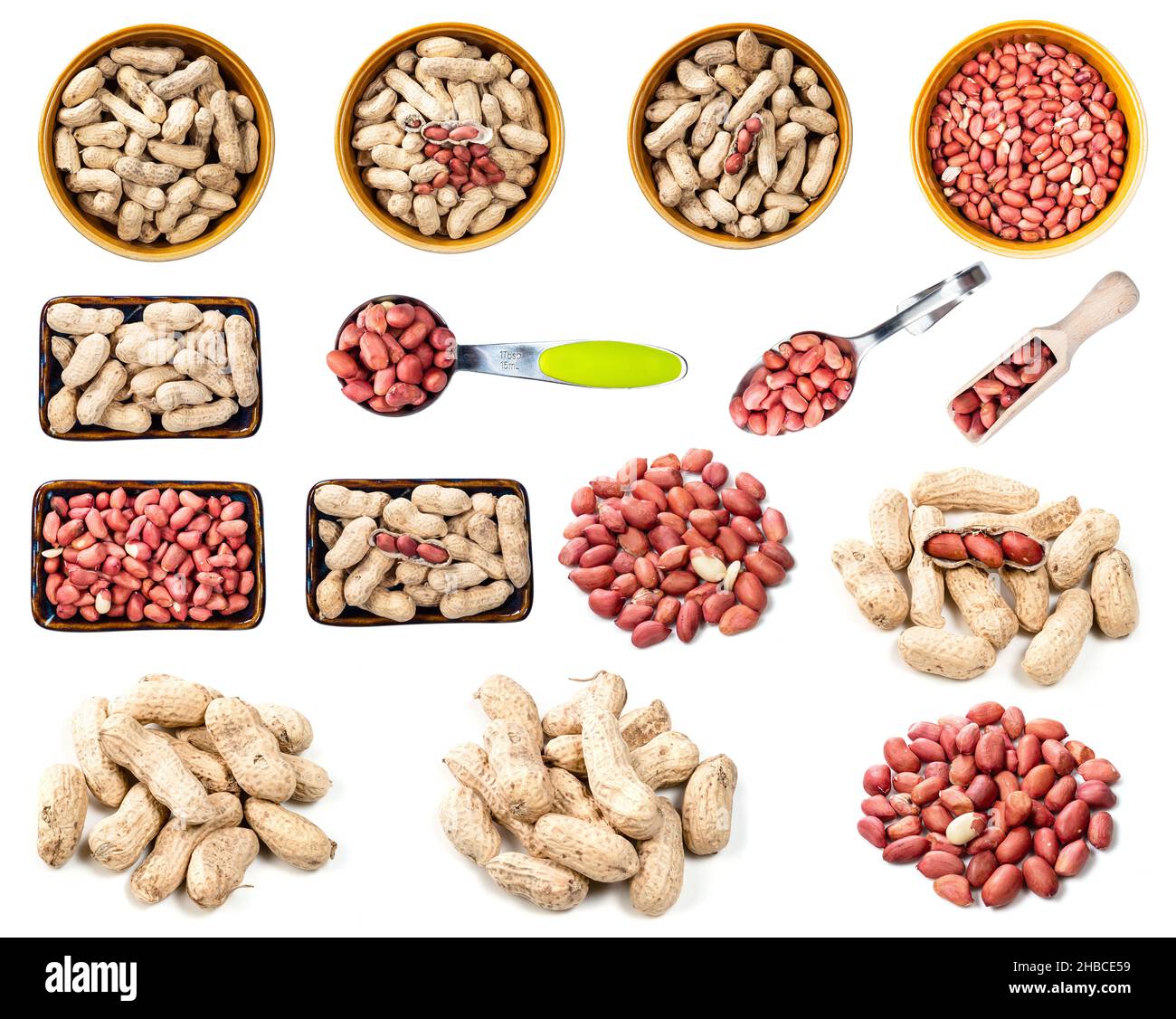 set of various peanuts cutout on white background Stock Photo - Alamy