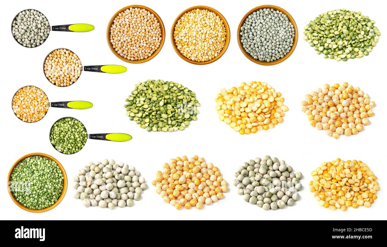 set of various dried peas cutout on white background Stock Photo - Alamy