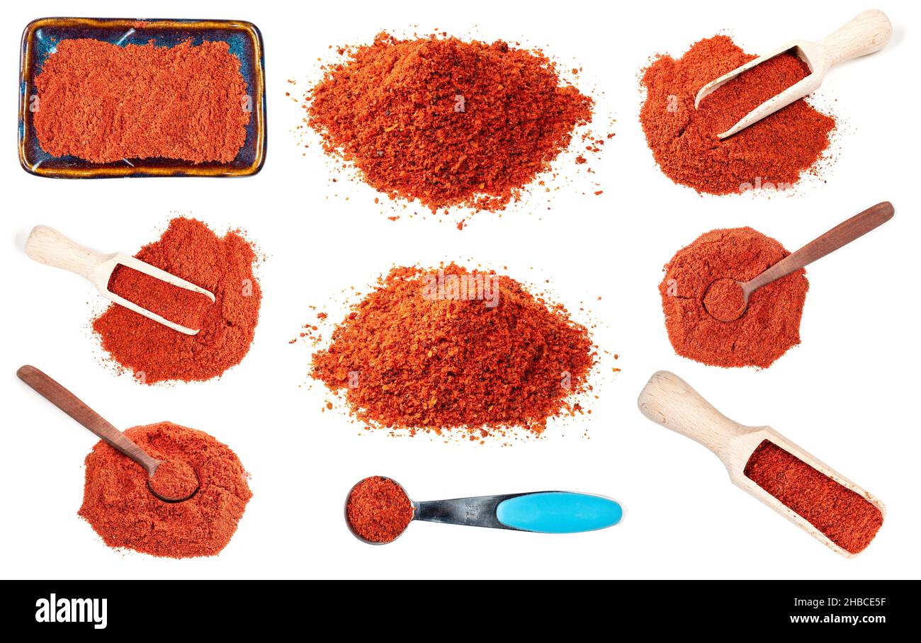 set of paprika powder cutout on white background Stock Photo - Alamy