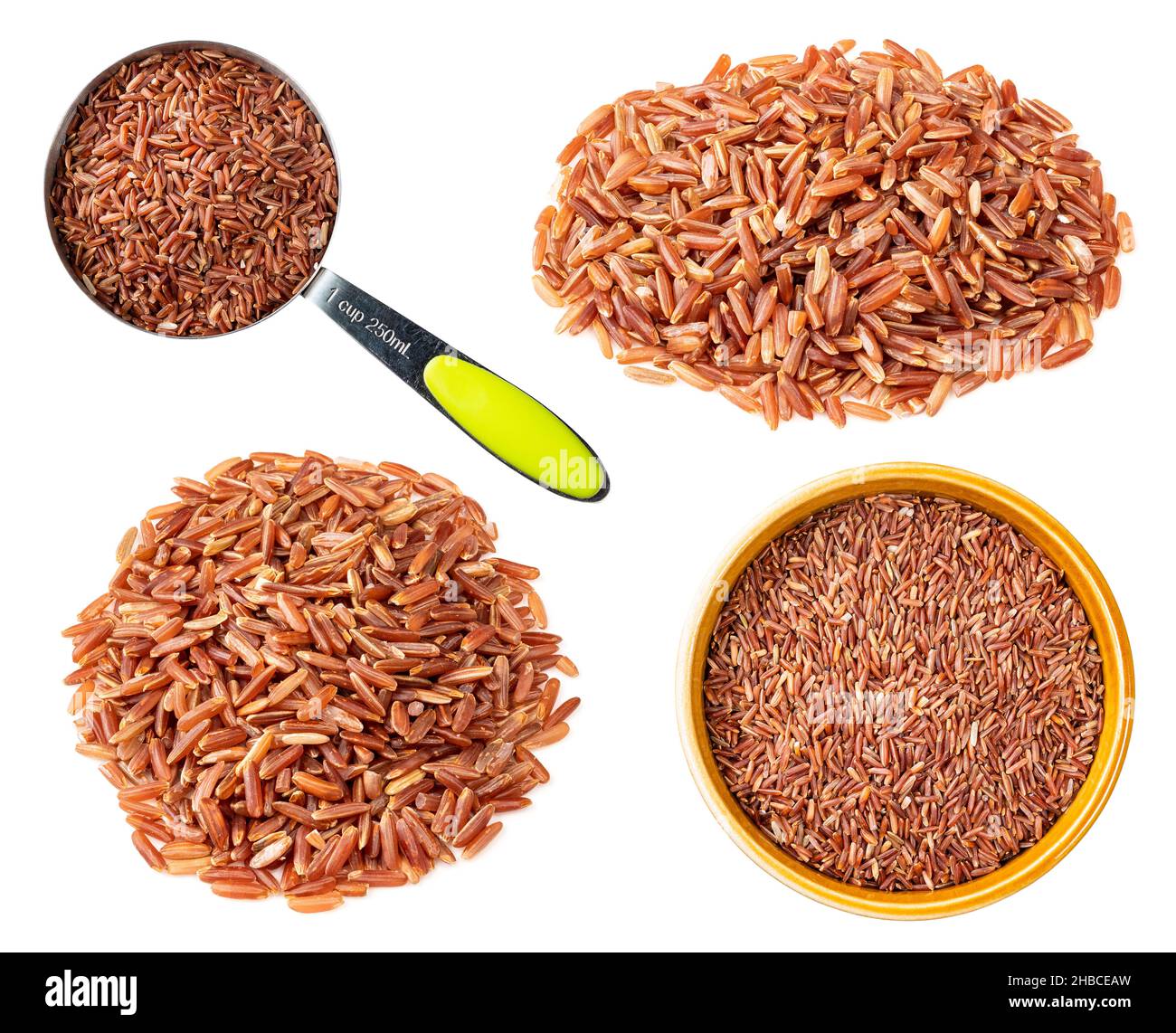 set of red rice grains cutout on white background Stock Photo - Alamy