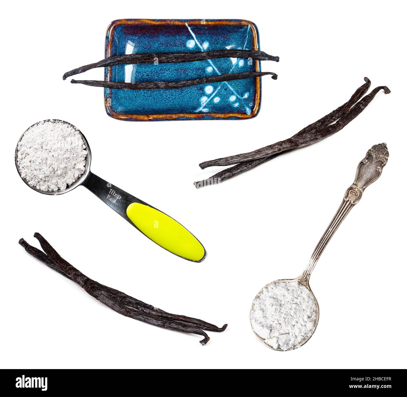 set of various vanilla ans sugar cutout on white background Stock Photo ...