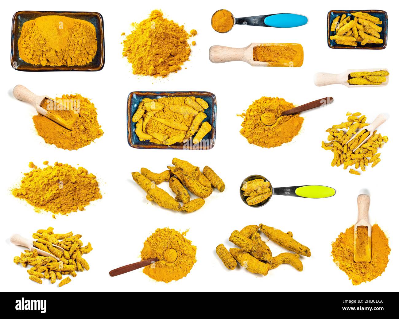 set of various Turmeric (Curcuma Longa) cutout on white background ...