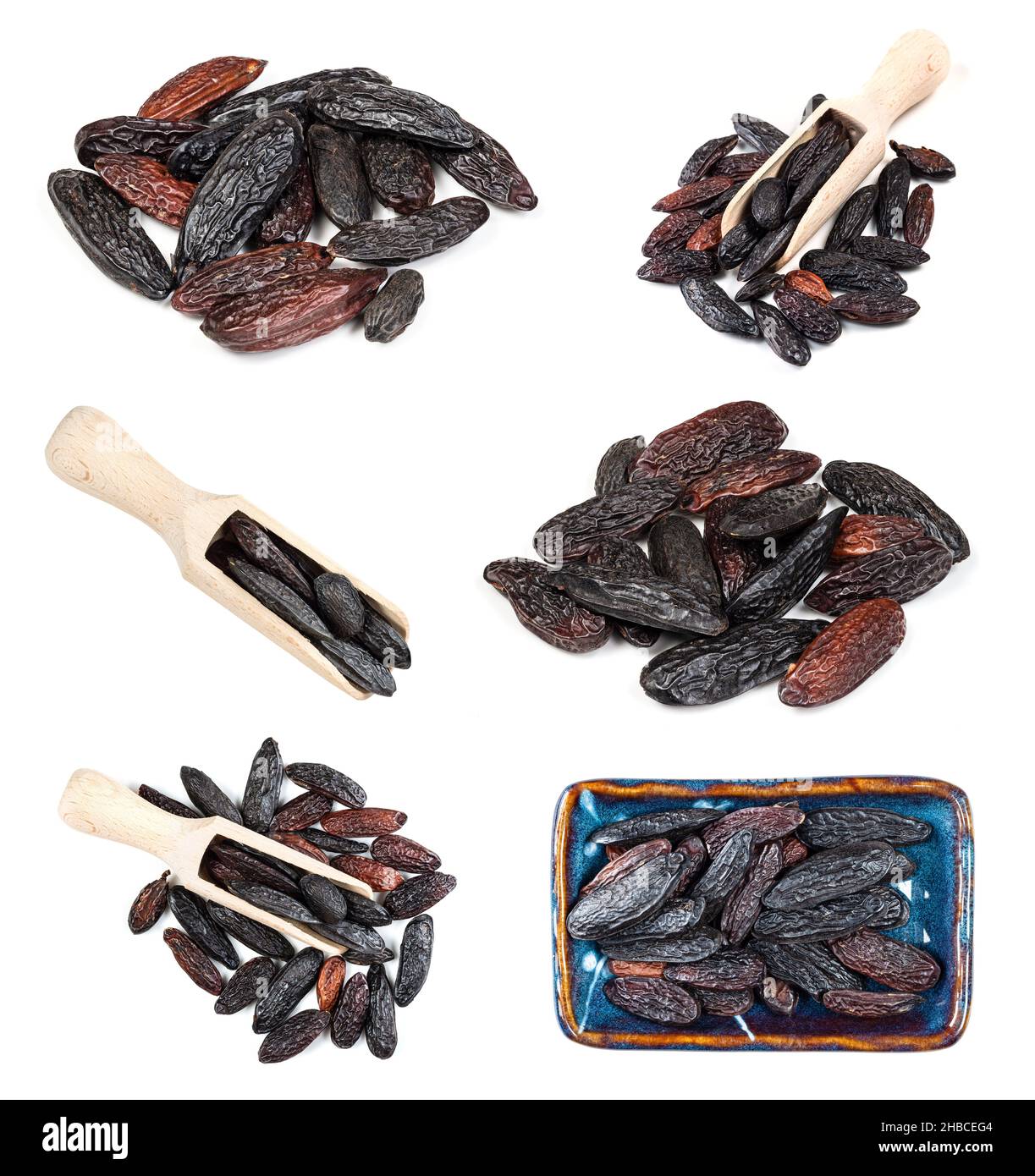 set of various tonka beans cutout on white background Stock Photo - Alamy
