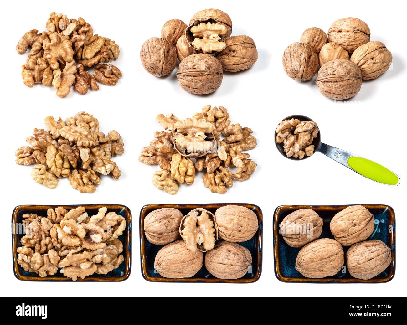 set of various walnuts cutout on white background Stock Photo - Alamy