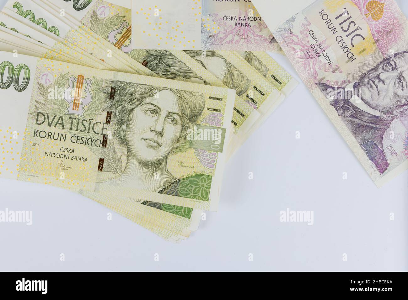 Czech koruna currency banknotes on white background Stock Photo - Alamy