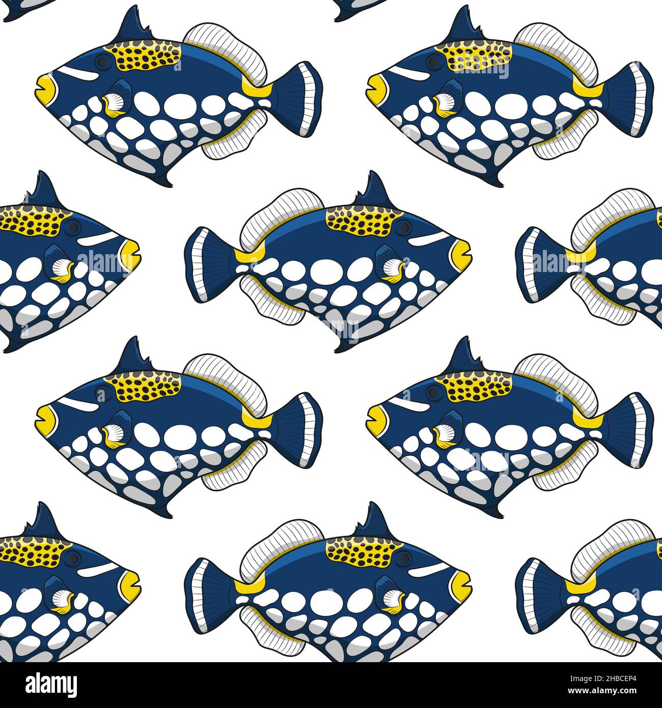 Seamless pattern with clown triggerfish fish. Vector tropical ...