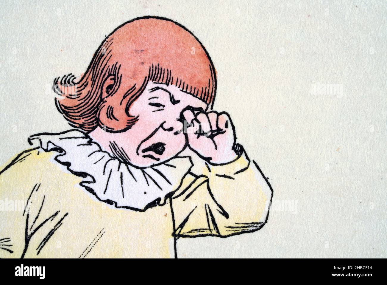 Young boy crying, rubbing eyes, upset child, Victorian, detail of an ...