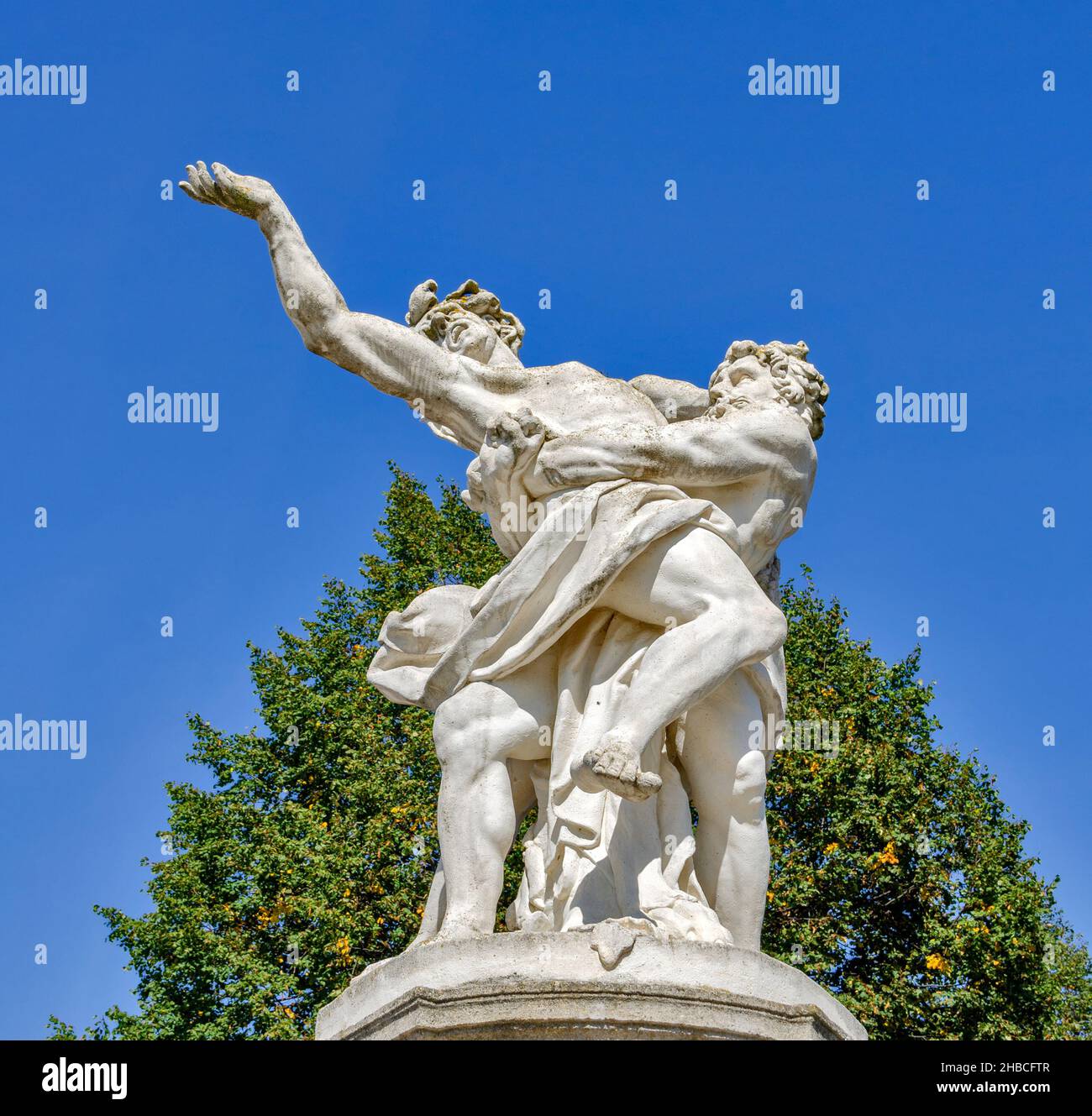 White Hercules sculpture at the baroque garden of the palace Schlosshof ...